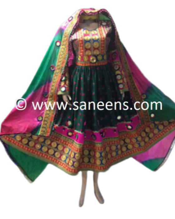 Exquisite Green Afghan Dress – Handmade Embroidery, Traditional Design ...