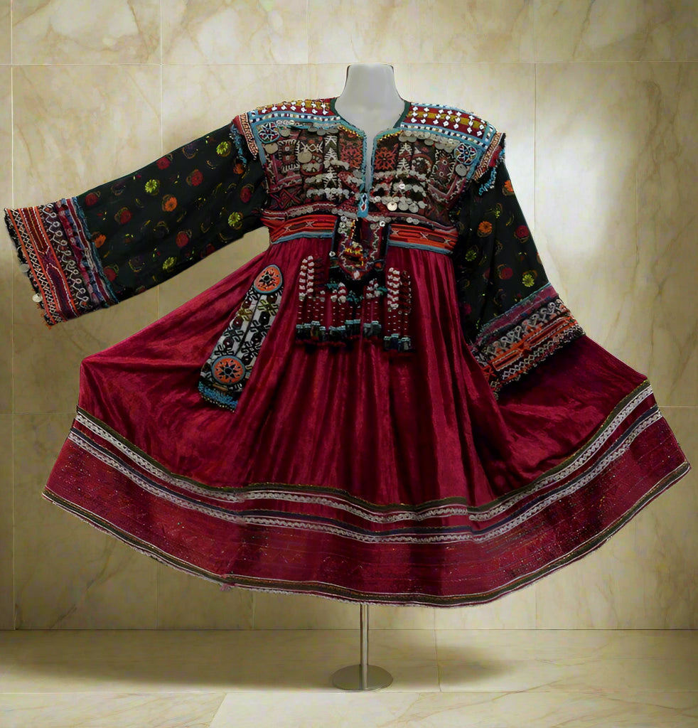 Handmade Kuchi Tribal Dress – Coins & Beads Embellished Afghan Frock ...