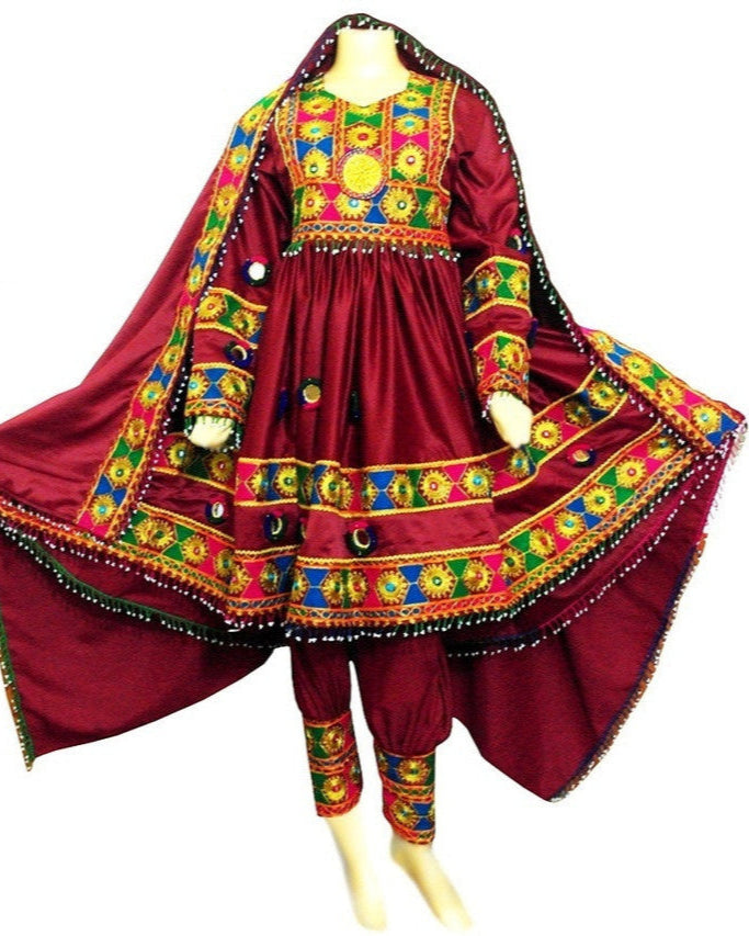 Elegant Red Afghan Dress – High Low Hemline, Handmade Embroidery ...