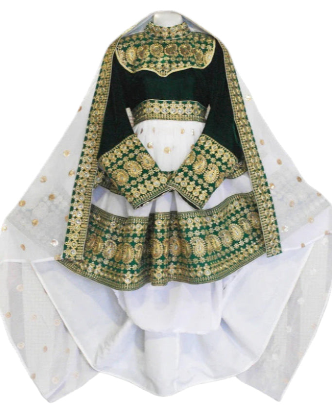 Elegant Afghan Fashion Dress – White & Green High-Low Design ...