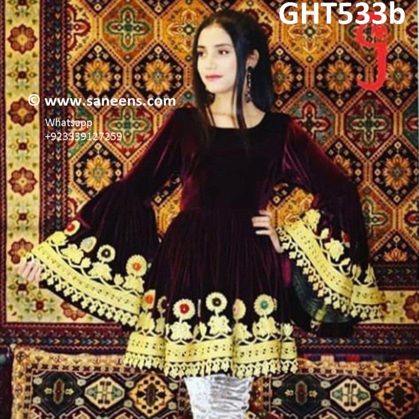 Dark Burgundy Afghan Bridal Dress – Handcrafted Velvet Gown with ...