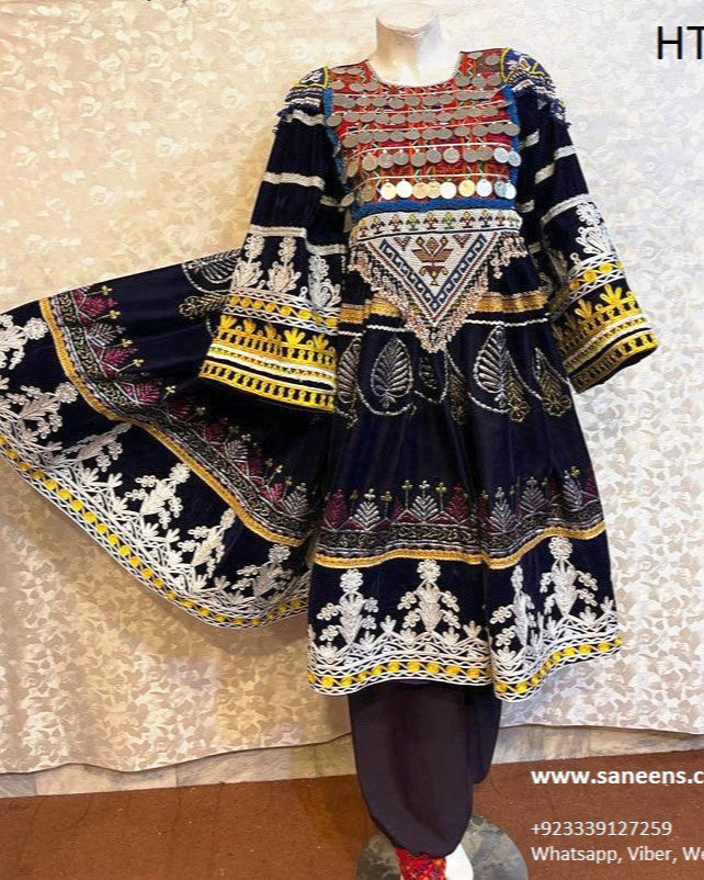 Elegant Dark Blue Afghan Dress – Handcrafted Traditional Attire ...