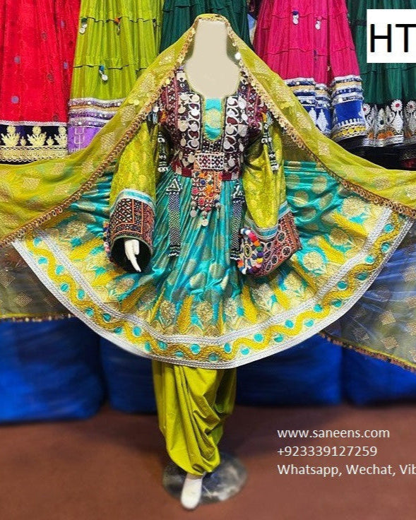 Lemon & Teal Afghan Dress – Handmade Embroidered Traditional Attire ...