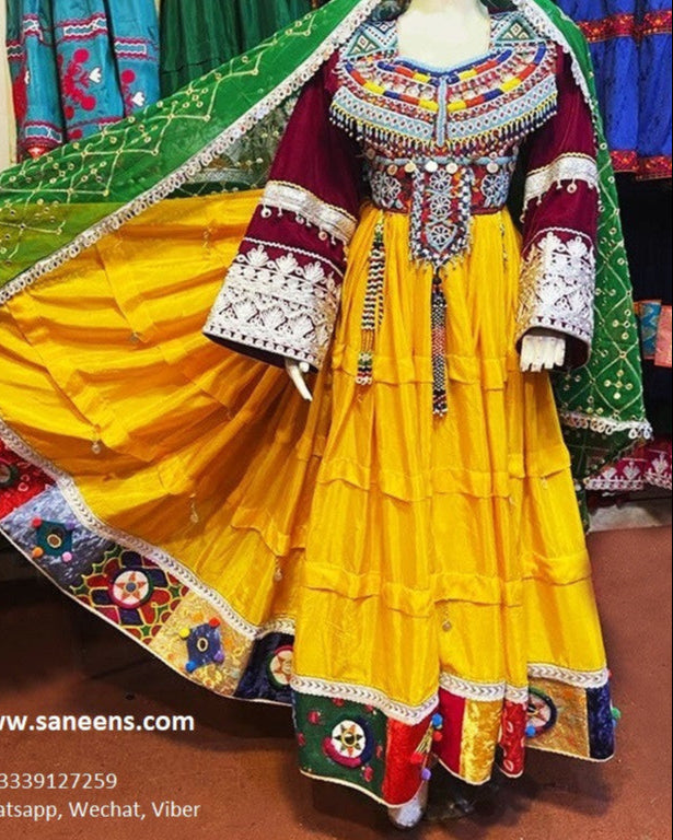 Afghan Yellow Frock – Handmade Traditional Dress with Intricate ...