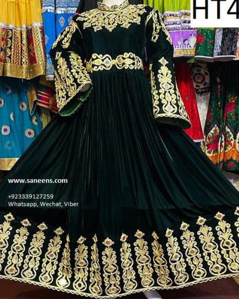 Elegant Black Dress with Golden Embroidery – Handmade Afghan Dress for ...