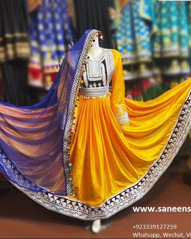 Afghan Yellow Kuchi Dress – Traditional Handmade Frock for Women ...