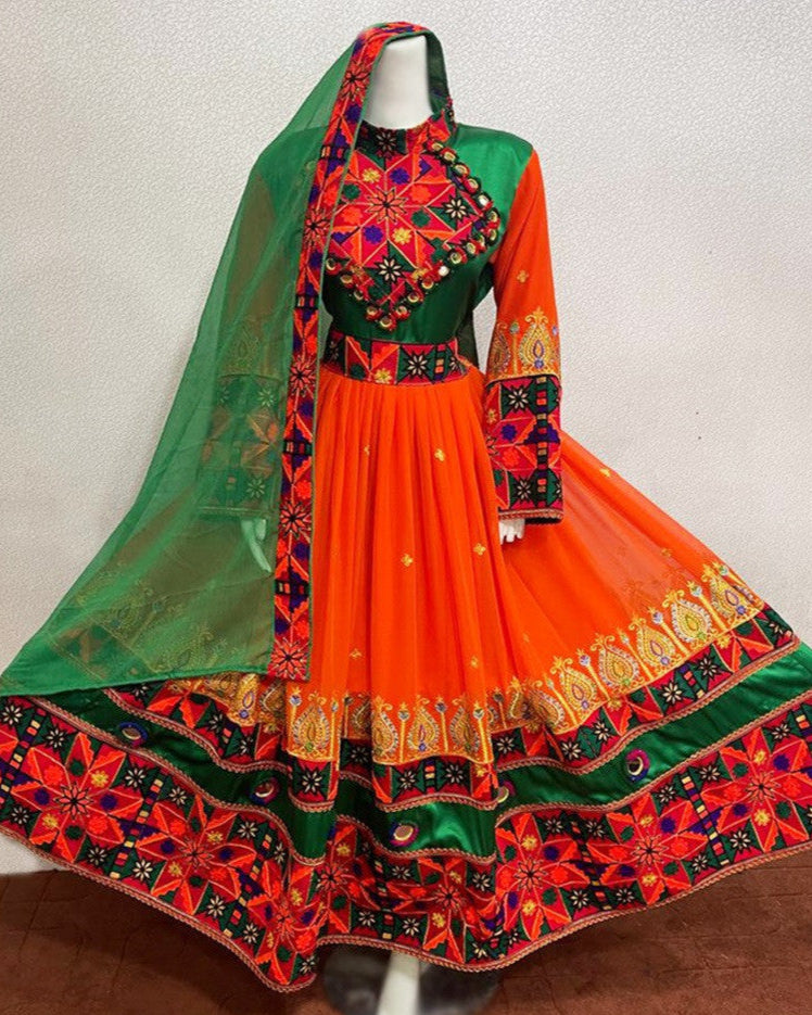 Elegant Afghan Long Gown Dress – Handmade Traditional Orange Maxi ...
