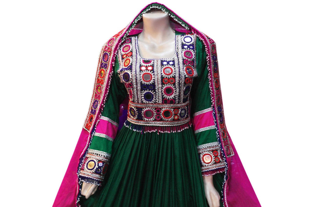 afghani dress with genuine yakhan dozi embroidery needlework — saneens.com