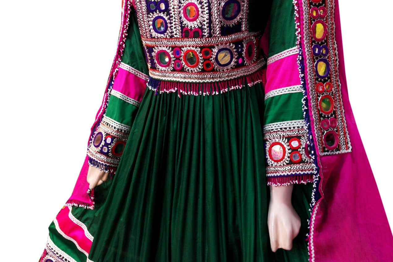 afghani dress with genuine yakhan dozi embroidery needlework — saneens.com