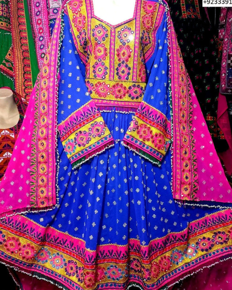 Stunning Blue Afghan Dress – Handmade Mirror Work & Embroidery ...