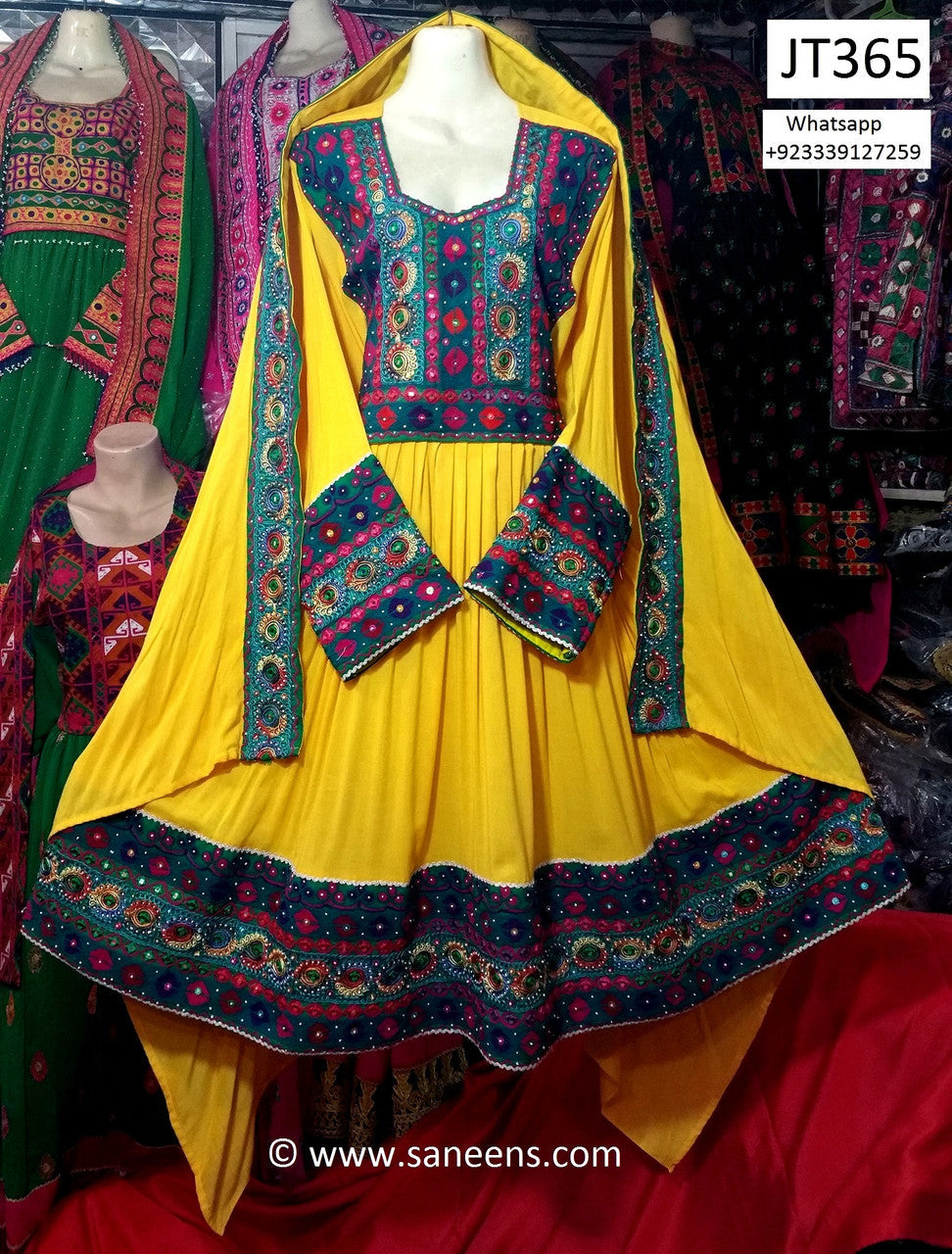 buy afghan dress in yellow color saneens clothes for wedding events ...