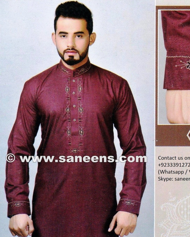 Pashtun Dress for Men – Maroon Embroidered Afghan Outfit | Traditional ...