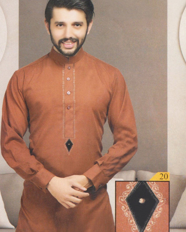 Traditional Pashtun Suit for Men – Afghan Brown Shalwar Kameez ...
