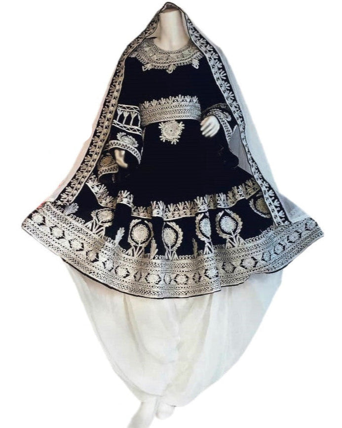 Elegant Afghan Dress in Black & White – Handmade Traditional Attire ...