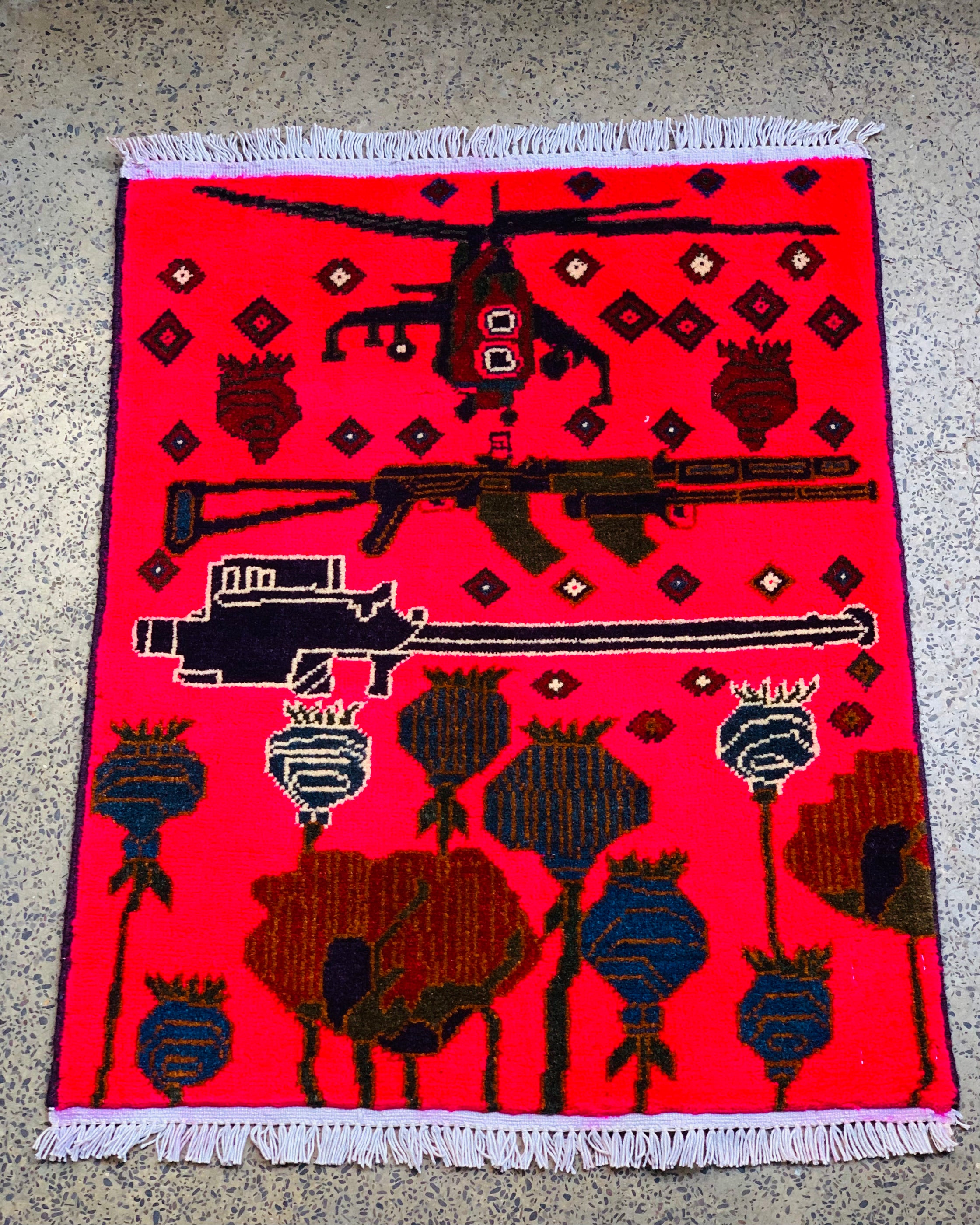 Tribal War Weapons Symbol Rug | Handmade Afghan Cultural Art — saneens.com