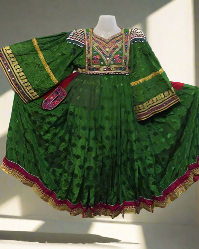 Vintage Afghan Pashtun Dress – Handmade Kuchi Green Frock, Embroidered ...