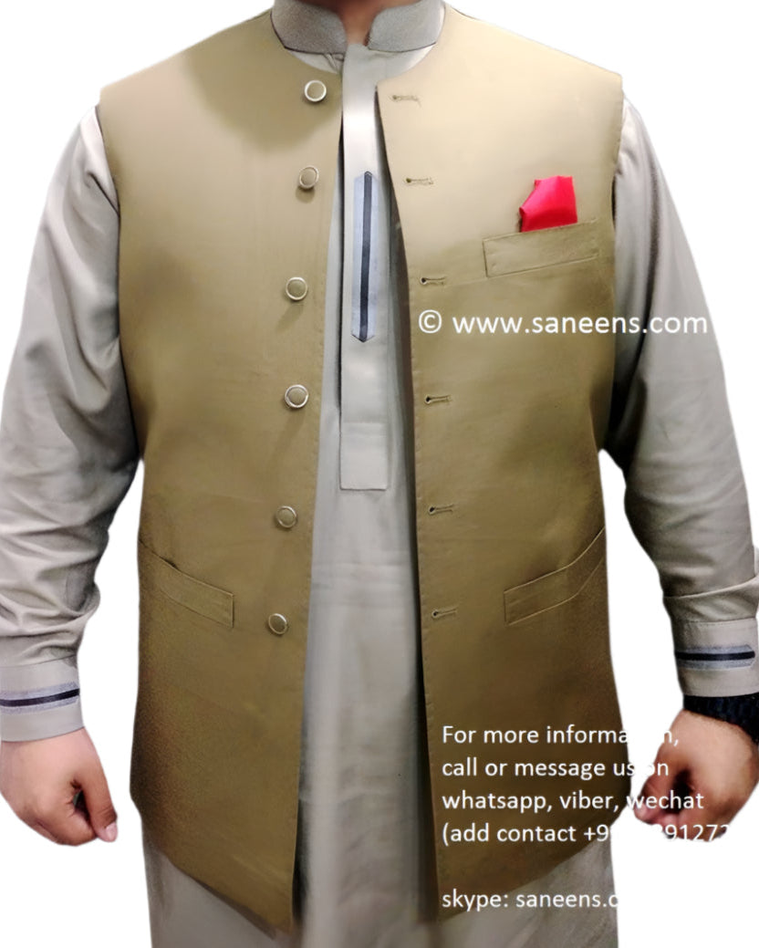 Light Brown Afghan Vest – Pashtun Men's Fancy Waistcoat | Traditional ...