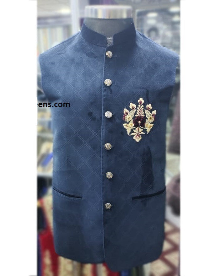 Pashtun Vest for Men – Dark Blue Afghan Formal Waistcoat | Traditional ...