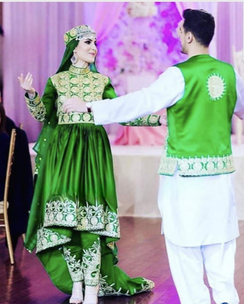 Afghan Couple Outfit – Green Dress & Vest | Traditional Afghan Clothing ...