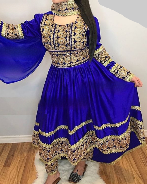 Traditional Afghan Embroidery Cultural Frock In Blue Color — saneens.com